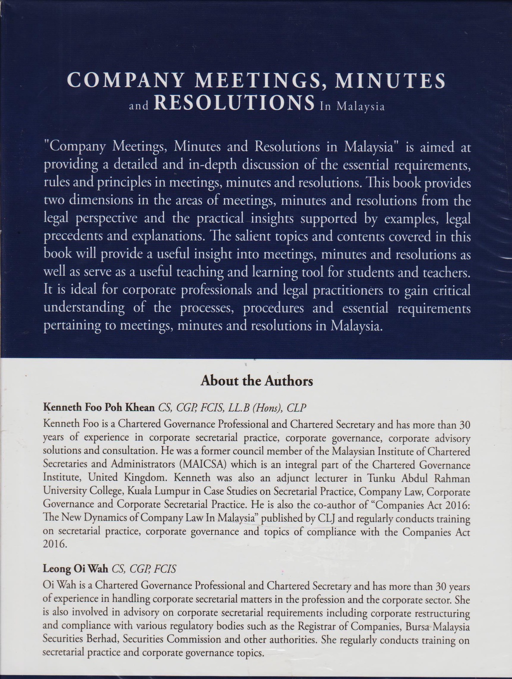 COMPANY MEETINGS, MINUTES AND RESOLUTIONS IN MALAYSIA - KENNETH FOO POH ...