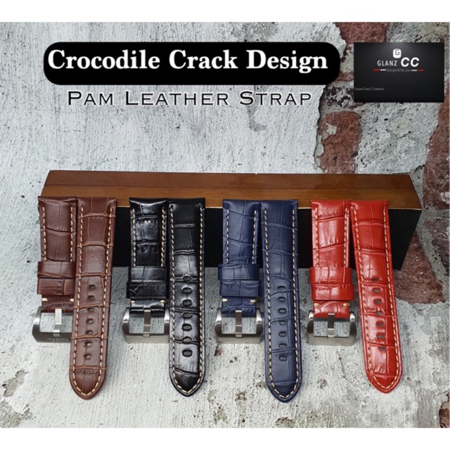 Crocodile Design Pam Leather Strap 22mm 24mm 26mm | Shopee Malaysia