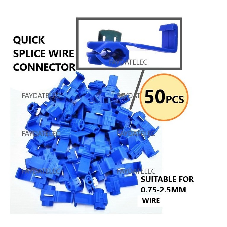50PCS QUICK SPLICE WIRE CONNECTOR CRIMP BLUE SCOTCH LOCK CABLE ...