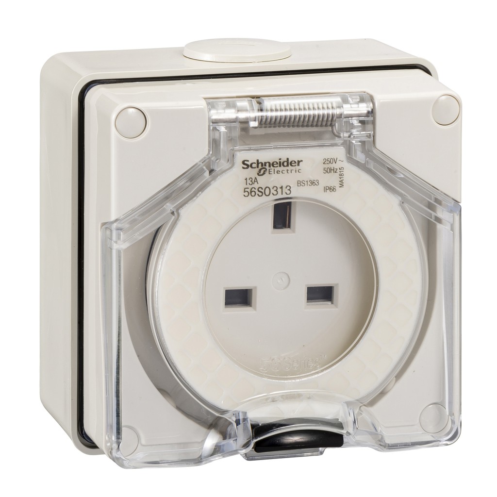 SCHNEIDER S56SO313GY S56 SURFACE SOCKET OUTLET 250V 13A 3 FLAT IP66 ...