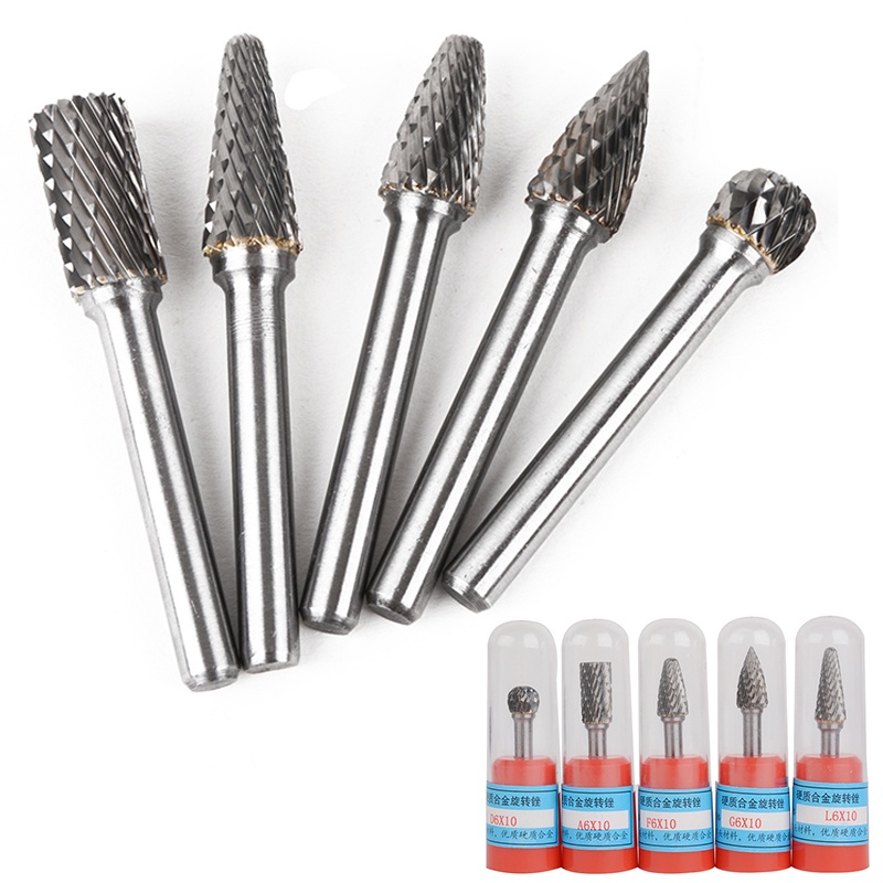 5pcs 1/4" 6mm Tungsten Carbide Burr Rotary Cutter Files Set CNC ...