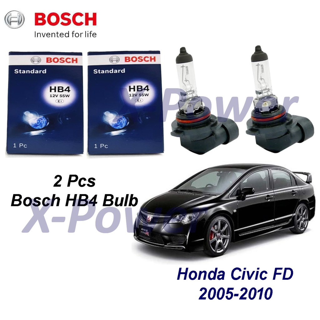 Honda Civic FD Headlamp Light Bulb Low Beam High Beam Bosch HB4 HB3 12V ...