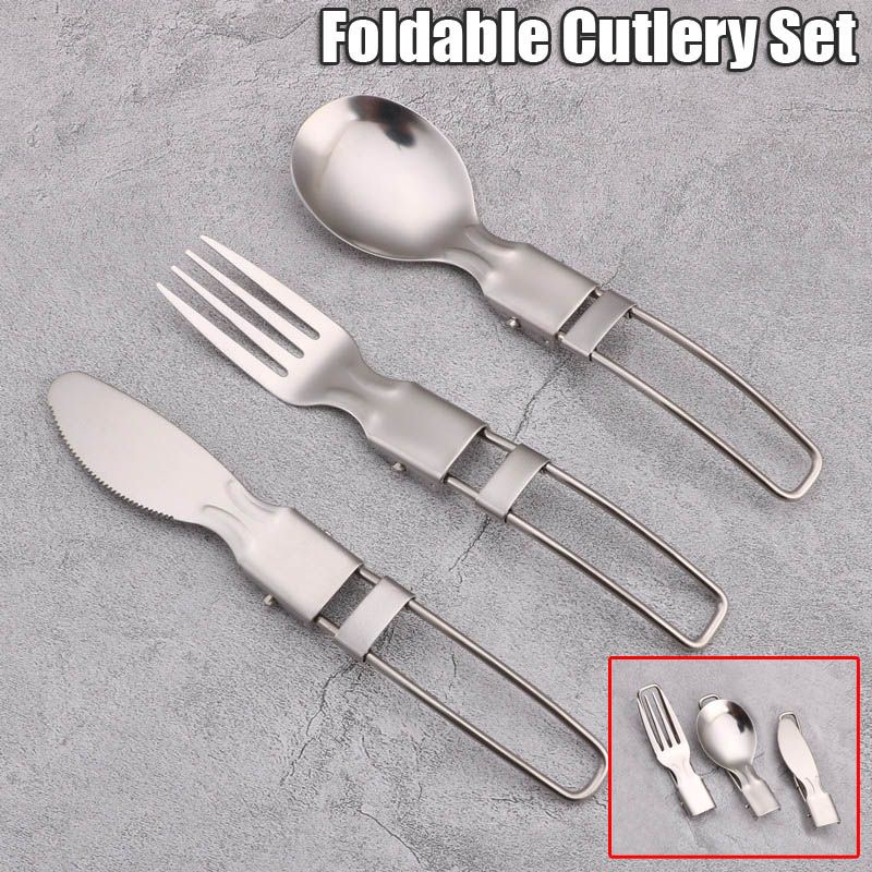 Foldable Camping Tableware Set Stainless Steel Spoon Fork Portable ...