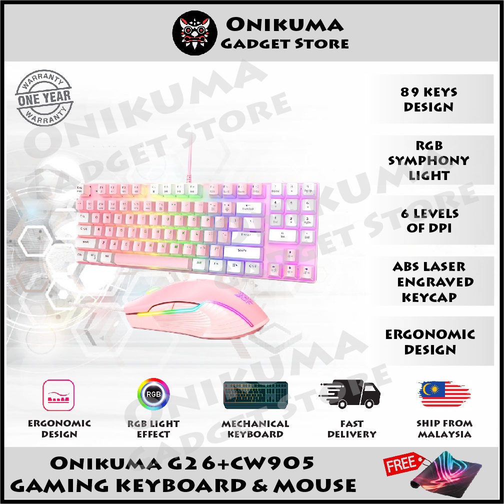 Onikuma G26 + CW905 Pinky RGB Combo Gaming Mechanical Keyboard and ...