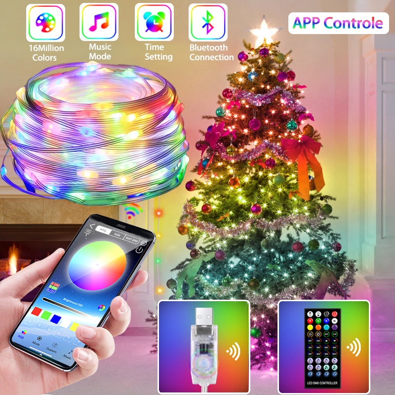 5/10/20M LED Bluetooth String Light Christmas Tree Decoration Remote ...