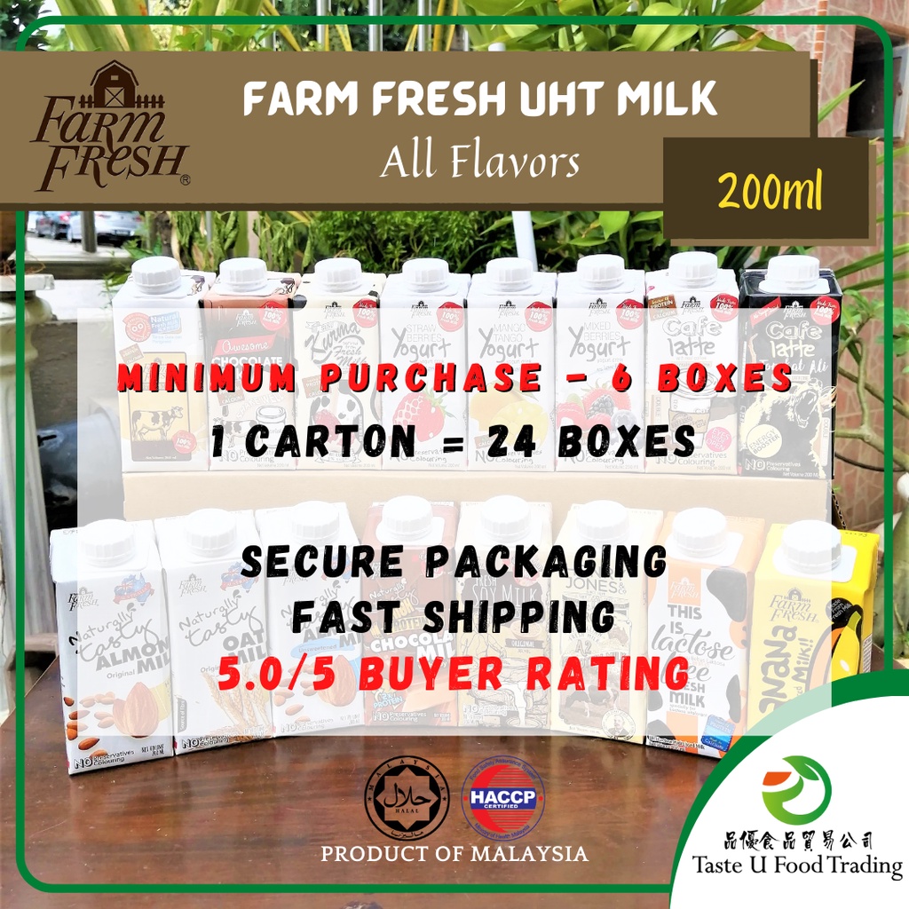 FARM FRESH (200ML) Susu UHT Fresh Milk, Choco, Kurma, Latte, Yogurt ...