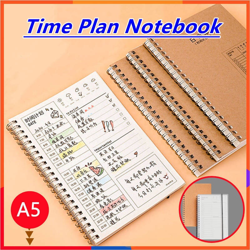 A5 Time Plan Notebook Daily Planner Undated Check List 120Pages Notepad ...
