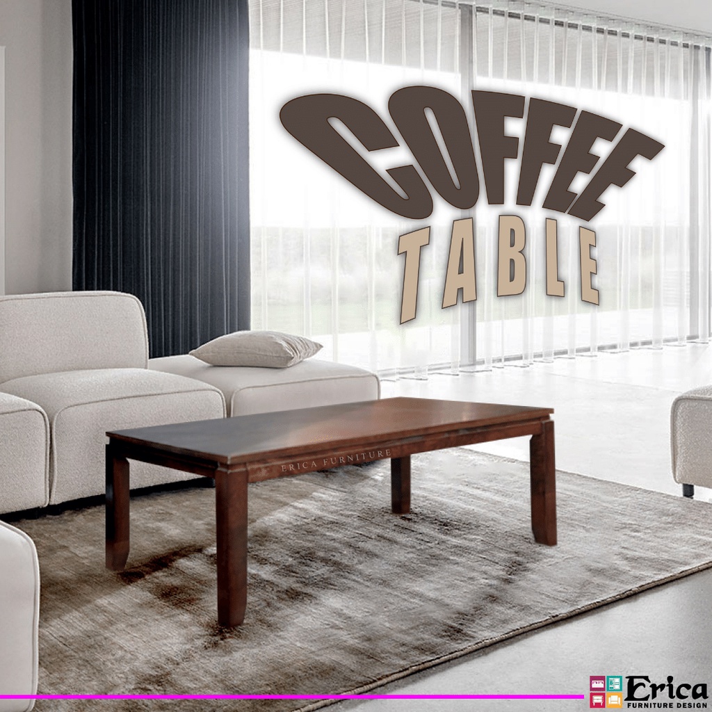 Erica Coffee Table/ Full Solid Rubber Wood/ Brown Colour | Shopee Malaysia