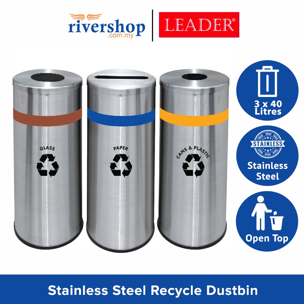 Leader 3 in 1 Stainless Steel Recycle Bin Round Recycle Garbage ...