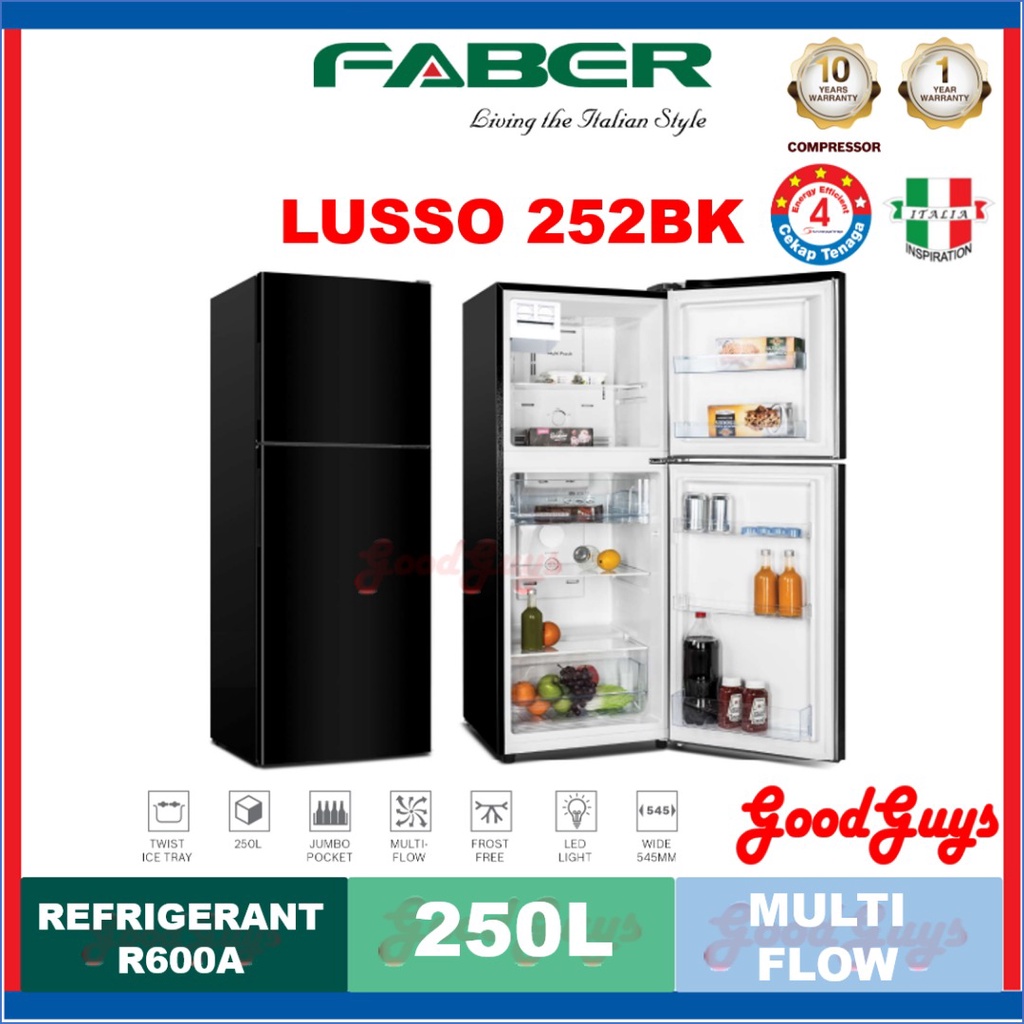 Faber LUSSO 252BK Refrigerator 250L Multi-Flow Two Door Fridge | Shopee ...