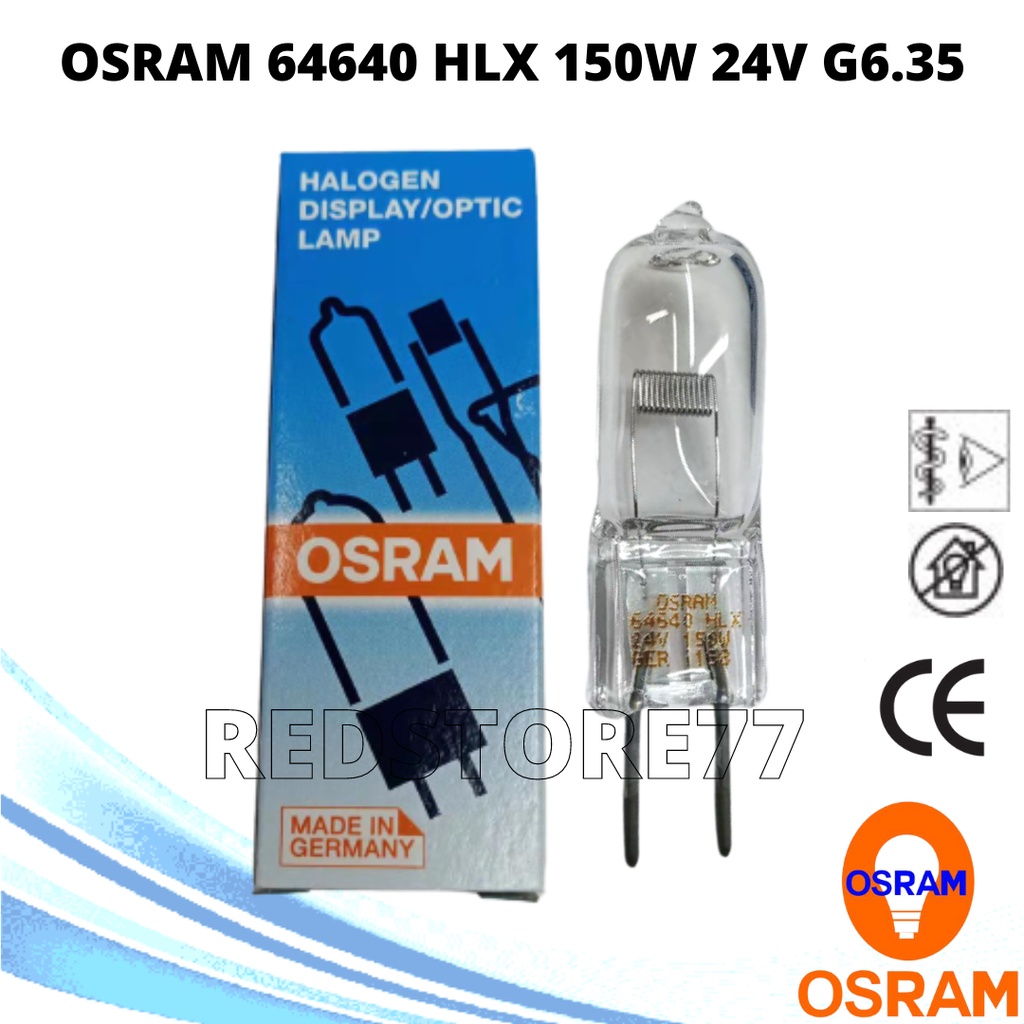 NEW PACKING, MADE IN MEXICO. 100% OSRAM 64640 HLX 24V 150W HALOGEN BULB. G6.35 HALOGEN DIAPLAY ...