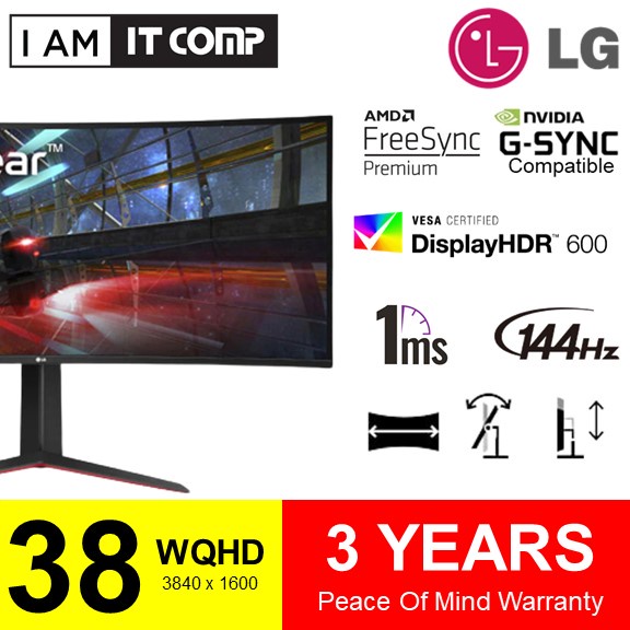 LG 38In 38GN950 / 38GN950-B UltraGear Curved WQHD+ Nano IPS 1ms 144Hz ...