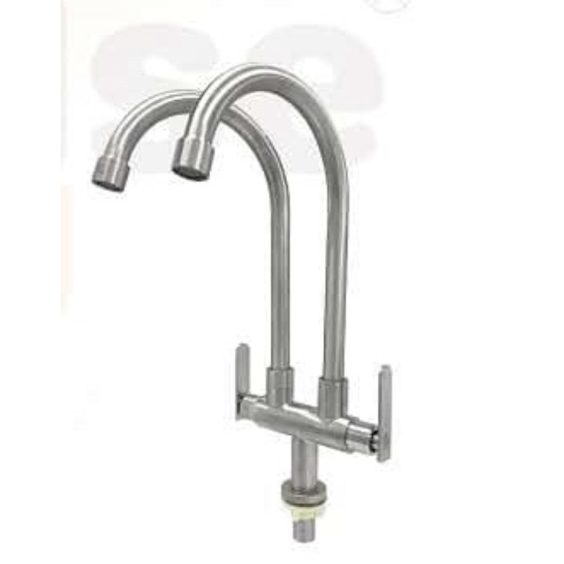 Stainless Steel 304 Twin Double Pillar Sink Tap Water Tap Paip Angsa ...