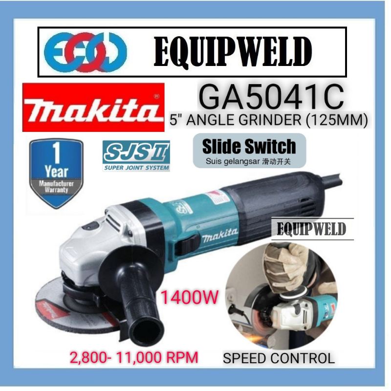 MAKITA GA5041C 5" ANGLE GRINDER 125MM 1400W (CORDED) SJSII ADJUSTABLE SPEED CONTROL 2,800 ...