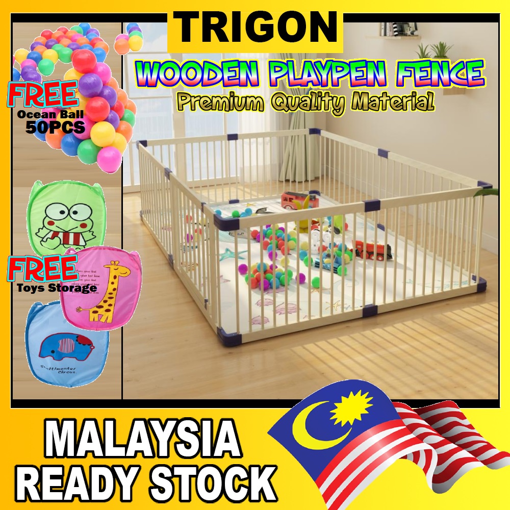 Trigon Premium Solid Wooden Kids Playpen Play Fence Baby Playpen Fence ...