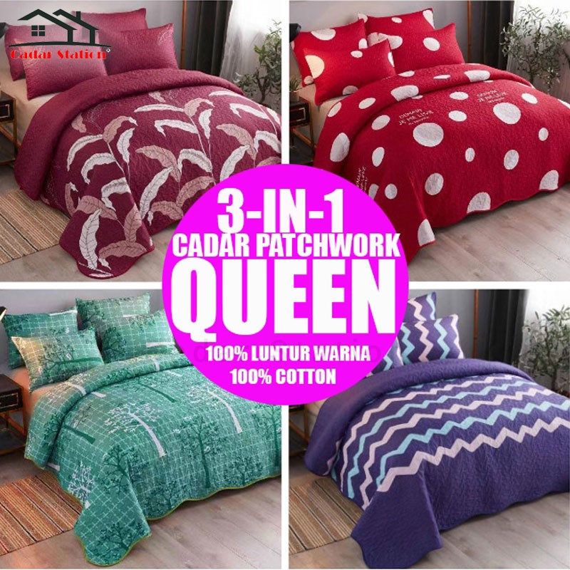 CS_100% COTTON QUEEN SIZE 3-IN-1 CADAR PATCHWORK BEDSHEET | Shopee Malaysia