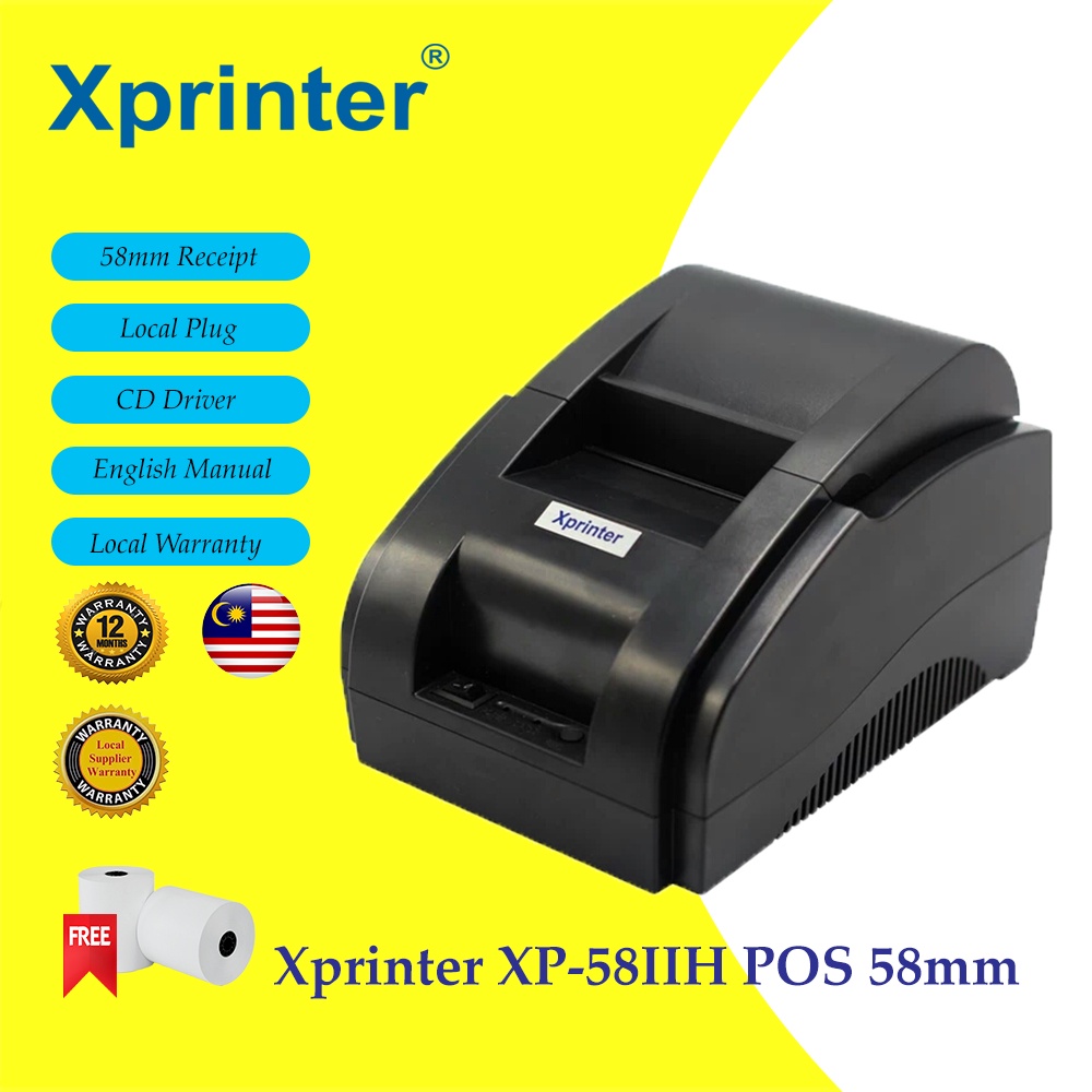 XPrinter XP-58IIH 58mm Receipt POS Thermal Printer USB Port - Free Receipt Paper | Shopee Malaysia