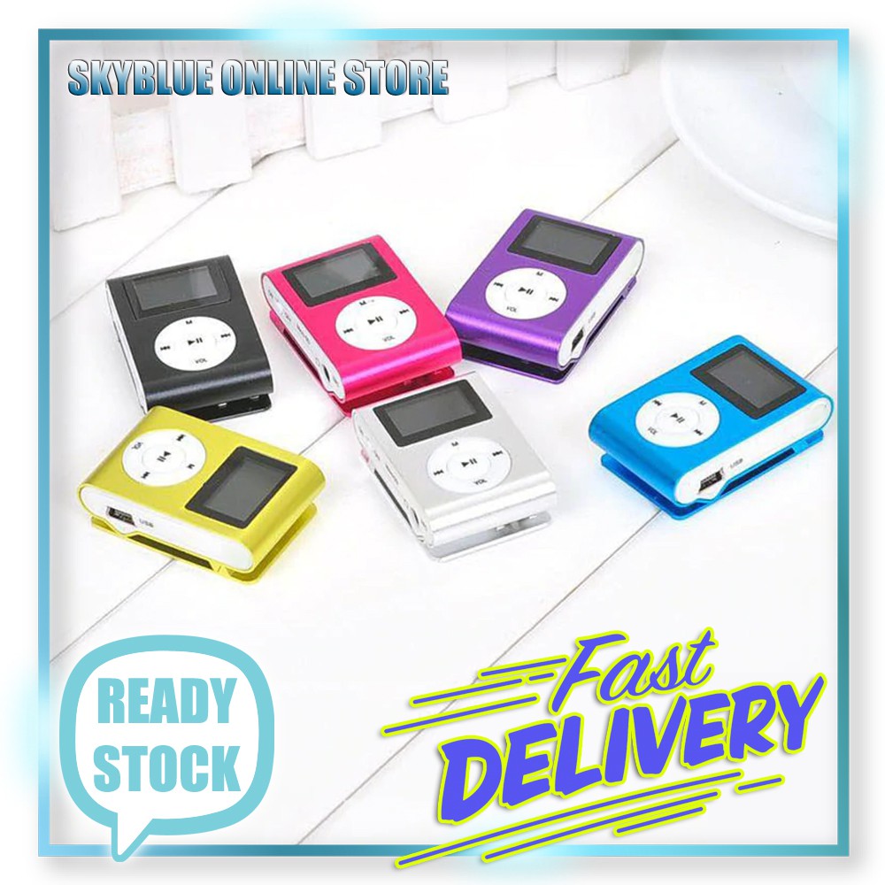 SkyBlue Mini Cube MP3 Player w Display Rechargeable Portable Music ...