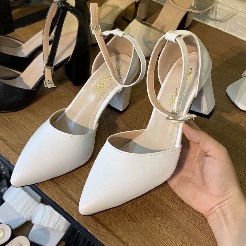 Women's high heel sandals with square toe, 6cm heel, button closure | Shopee Malaysia