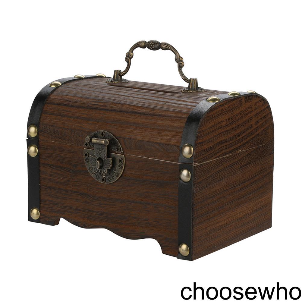[CHOO] Wooden Piggy Bank Safe Money Box Savings with Lock Wood Carving ...