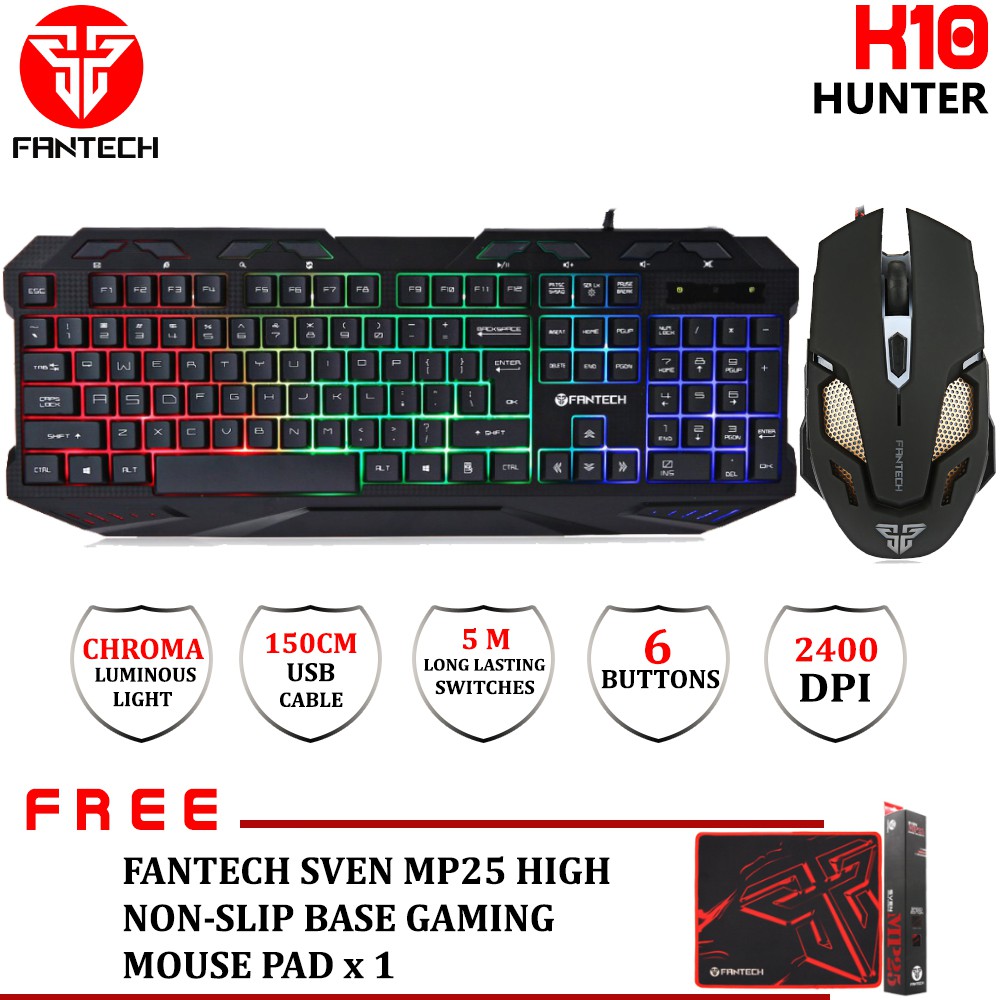 FANTECH K10 Backlit Pro Gaming Keyboard + V2KAEL 6D USB Gaming Mouse ...