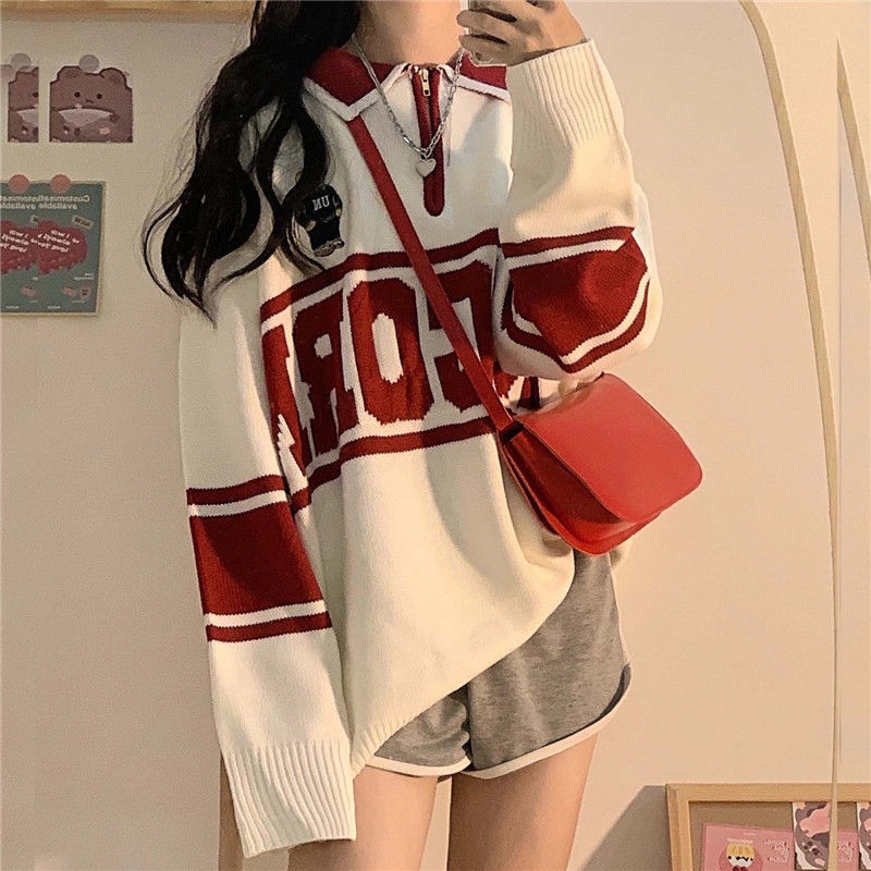 New autumn and winter letter embroidery sweater loose and versatile ...