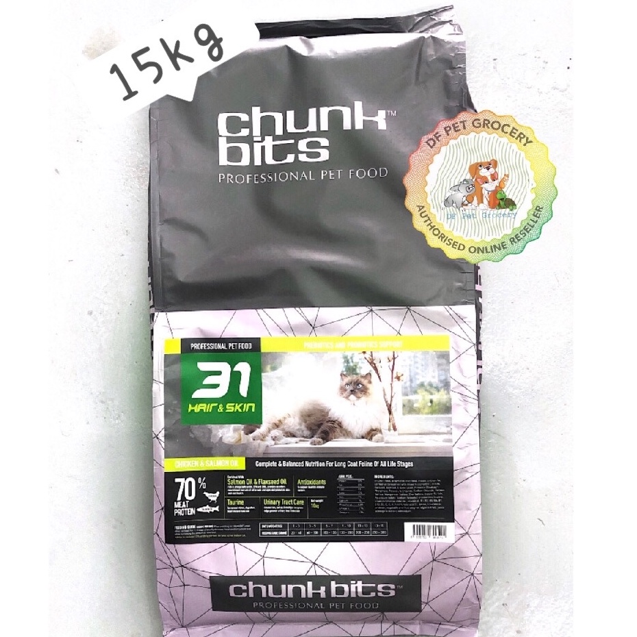 Chunk Bits Cat Hair & Skin 31 ( 15kg ) For Kitten To Adult Cat ...