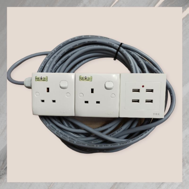 1.5 to 10 meter extension Wire 2 Socket 13 A With 4 Usb Port | Shopee ...