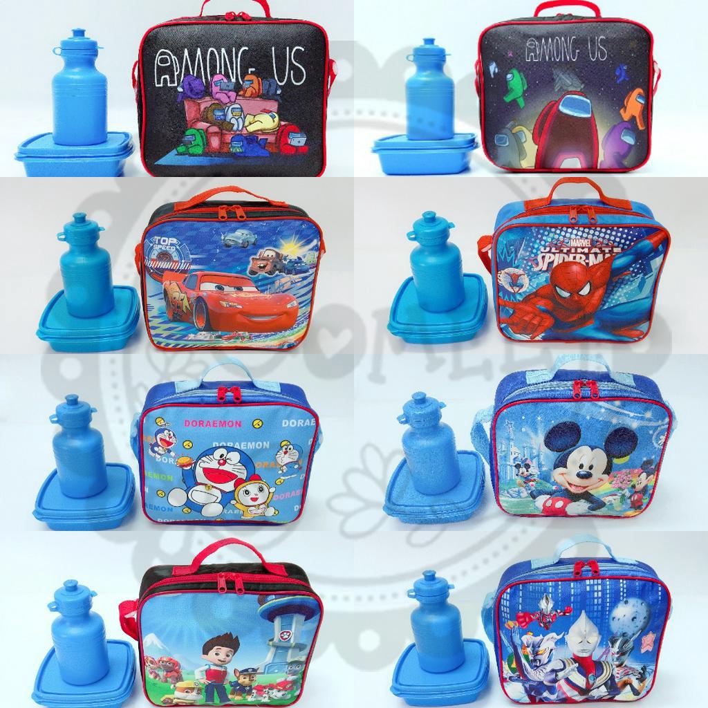 Comel Kids Cars Spiderman Ultraman Kids Lunch Bag Water Bottle Lunch ...