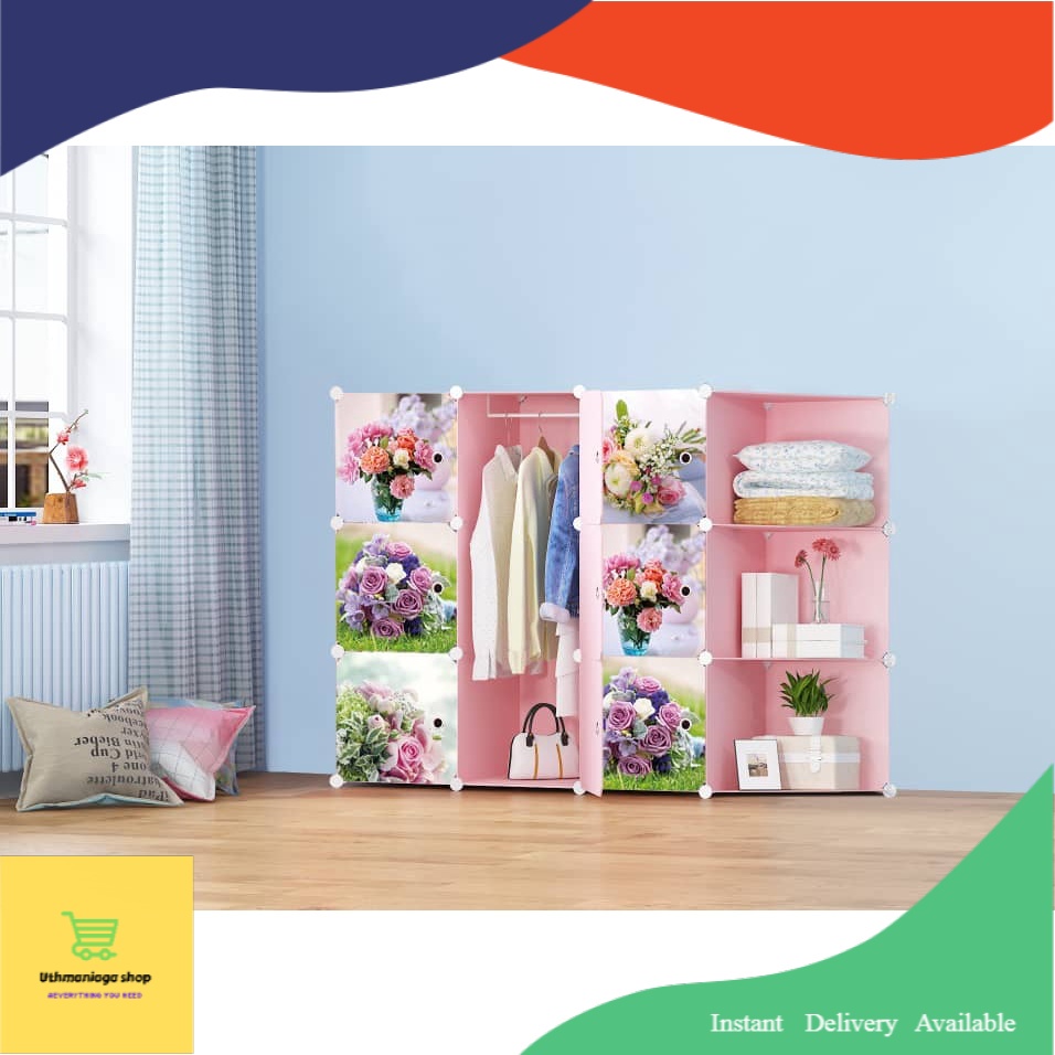 [READY STOK] FLOWERY ROSES PINK 9C DIY Rack Storage Cabinet Wardrobe ...