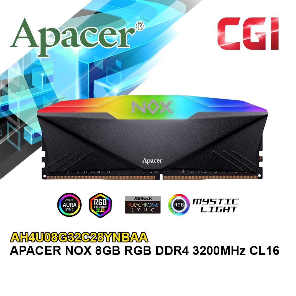 Apacer 8GB DDR4 3200Mhz CL16 DIMM NOX RGB Gaming RAM (AHU08G32C28YNBAA) | Shopee Malaysia