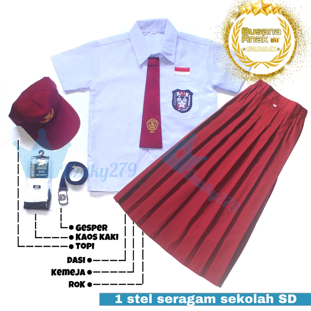 MERAH PUTIH School Uniform Suits Girls Red White Short Long Free Hat ...