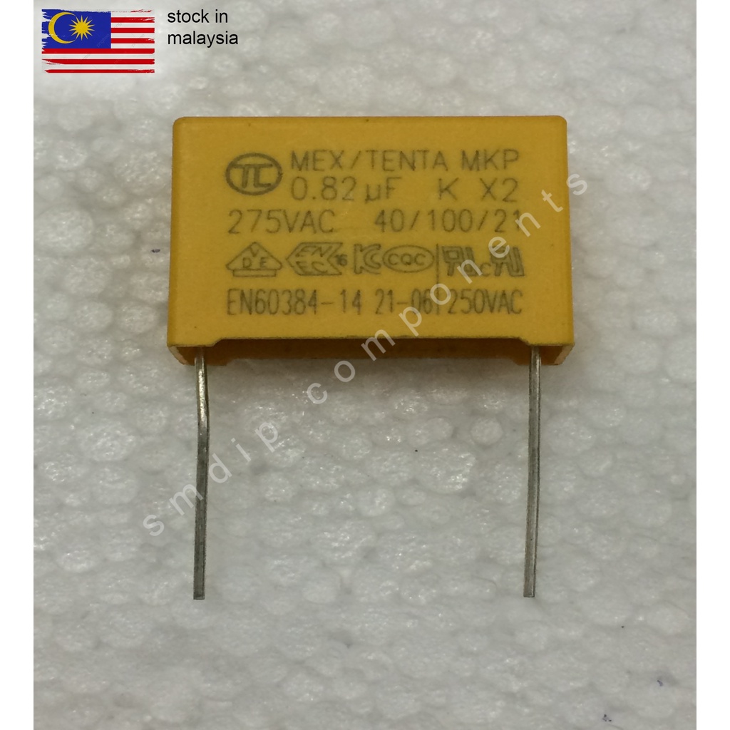 0.82uF 275V, X2 AC Film Capacitor, 18 (H) x 9 (D) x 22mm (Lead Spacing ...