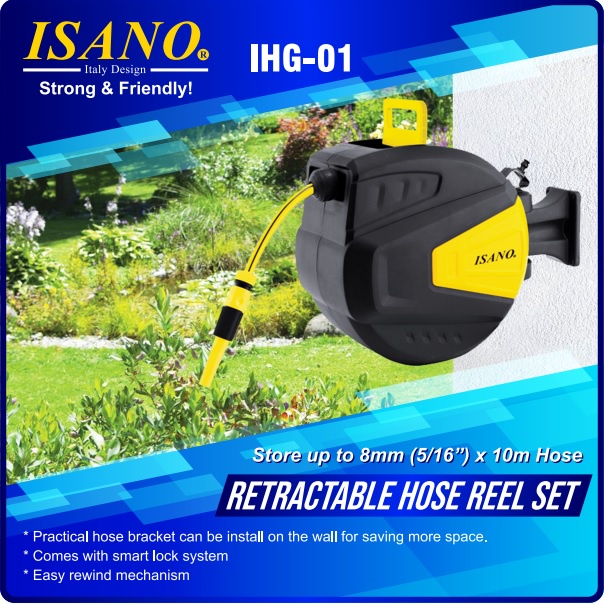 ISANO 10M Wall Mounted Automatic Reel Retractable Water Hose Reel Auto ...