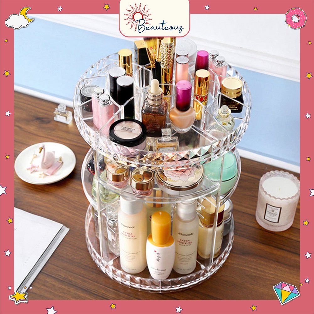 360 Degree Rotating Acrylic Cosmetic Rack Transparent Acrylic Skincare ...