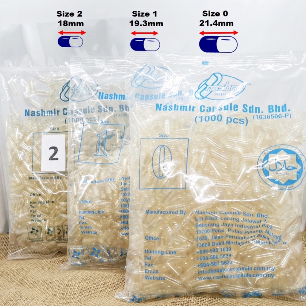 Nashmir Empty Gelatin Capsule 透明空胶囊 (Size 0/1/2) | Shopee Malaysia