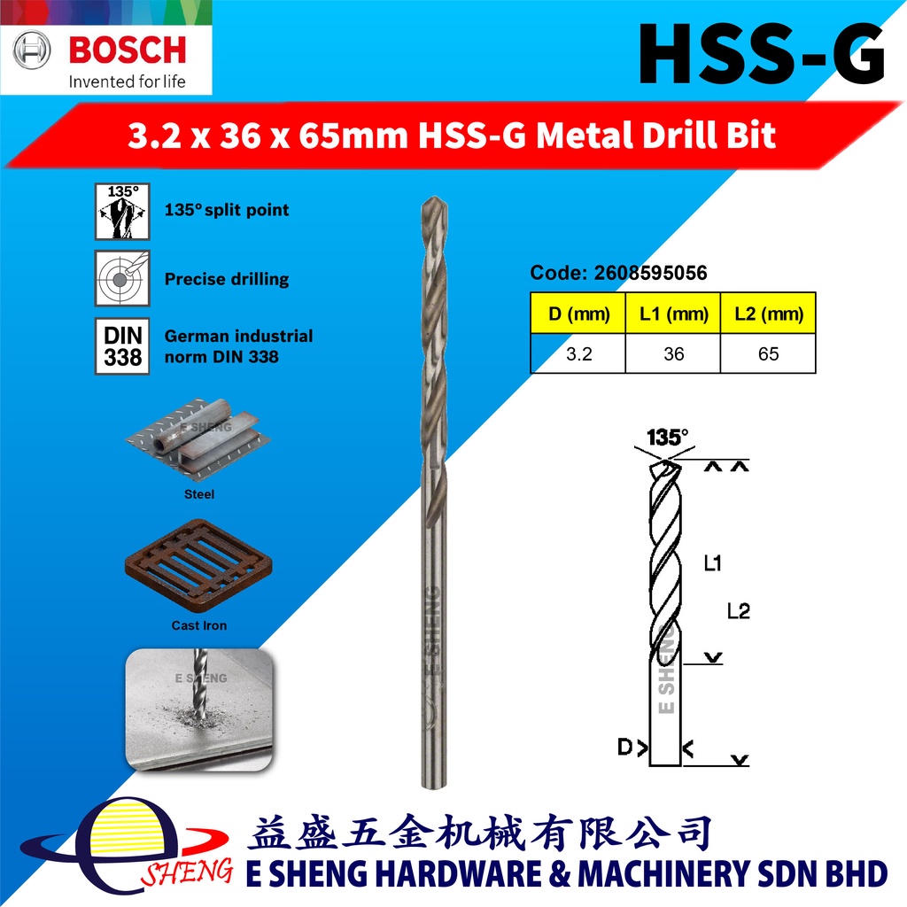 Bosch 1 pcs 1mm - 6.4mm HSS-G Metal Drill Bit / HSS Twist Drill Bit ...