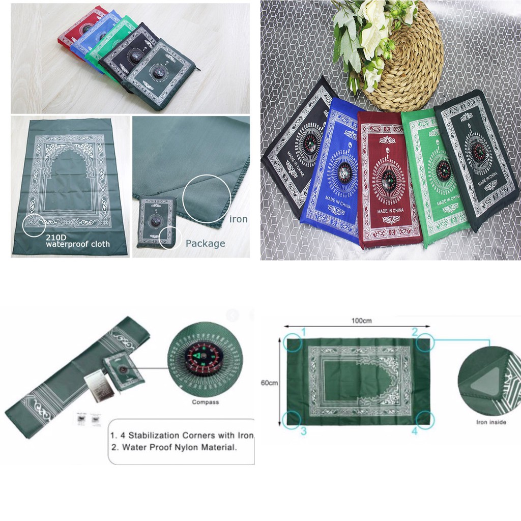 🔥Sejadah Pocket Travel Prayer Pad With Compass Waterproof Carpet ...