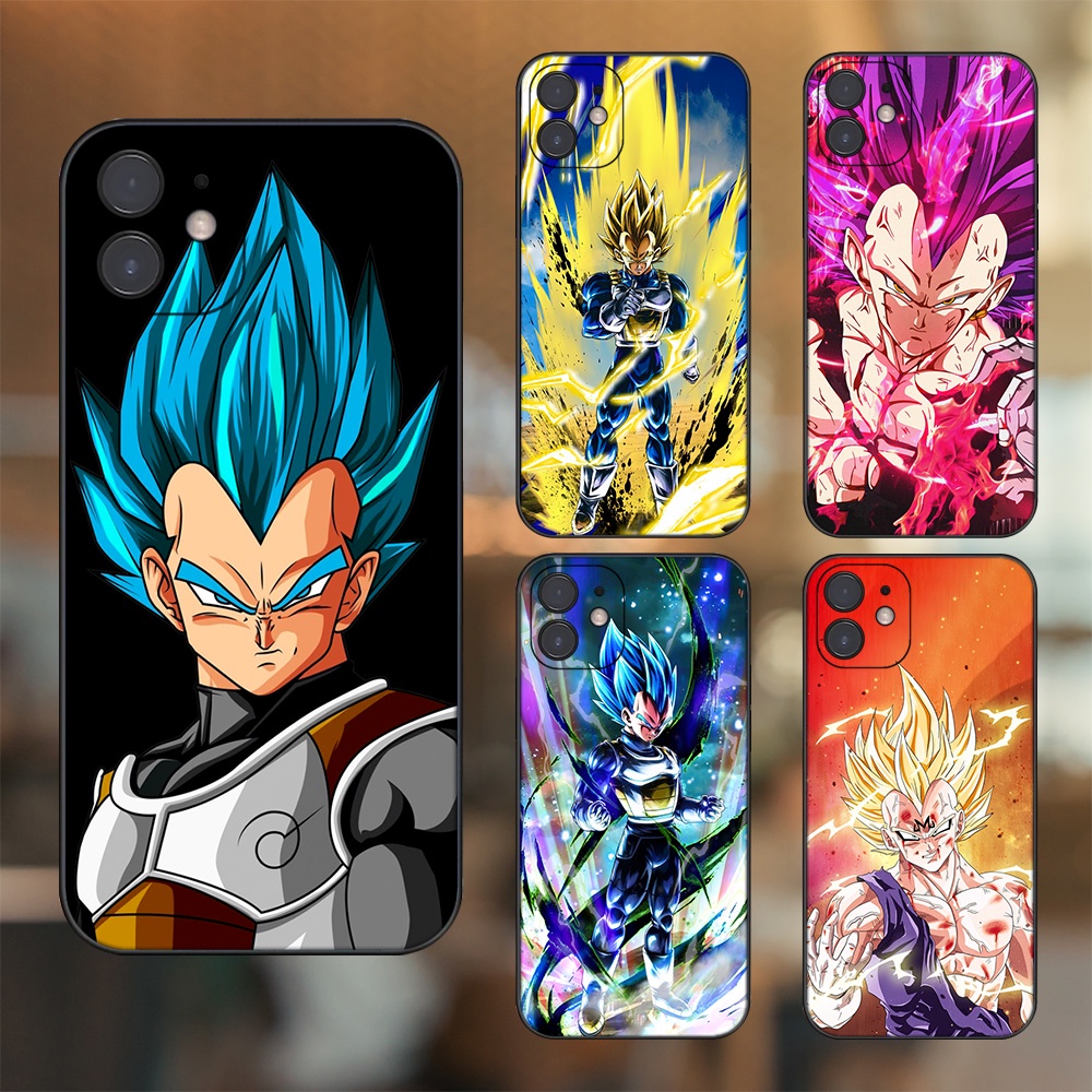 Iphone 12 flexible black square edge case with Vegeta Dragon Ball print ...