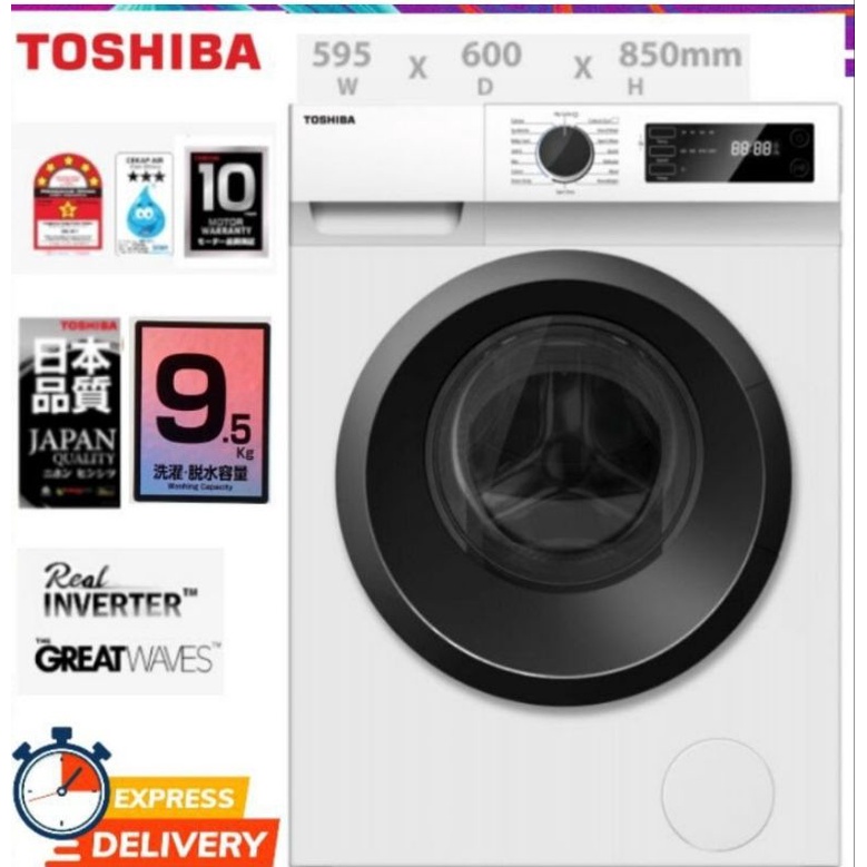 (WHITE COLOUR)TOSHIBA 9.5KG Front Loading Real Inverter Washer TW-BK105S2M | Shopee Malaysia