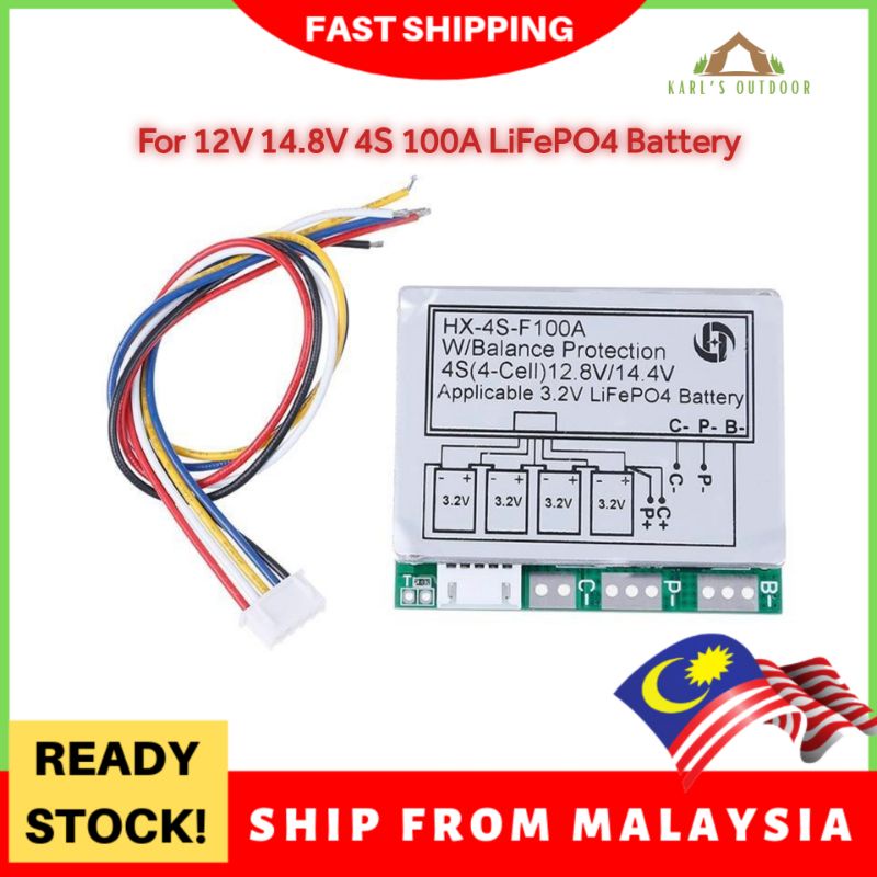 bms lifepo4 batery management system 4S 3.2V 12V 14.8V 100A w/ balance ...