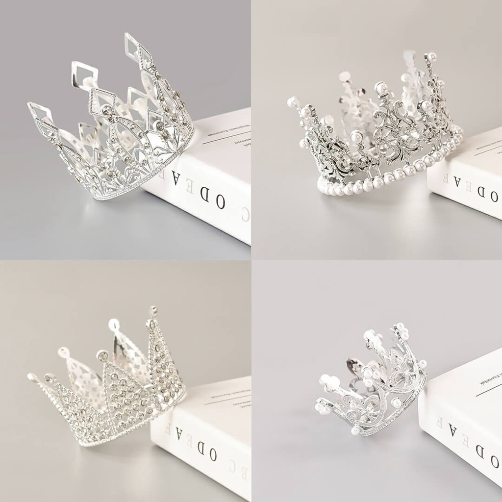 SHIOK Small Silver Crown With Beads / Rhinestone Cake Topper | Mahkota ...