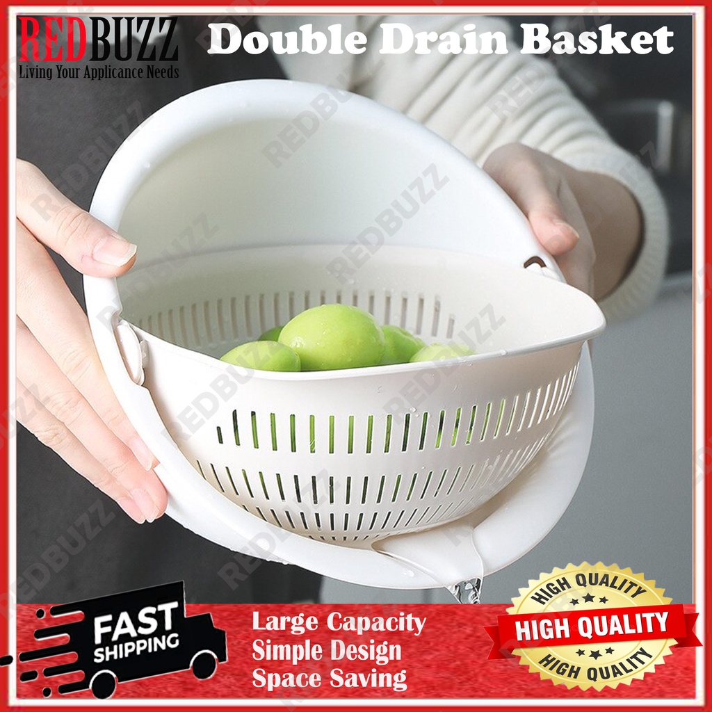 REDBUZZ Double Drain Basket Bowl Washing Kitchen Strainer Noodles ...