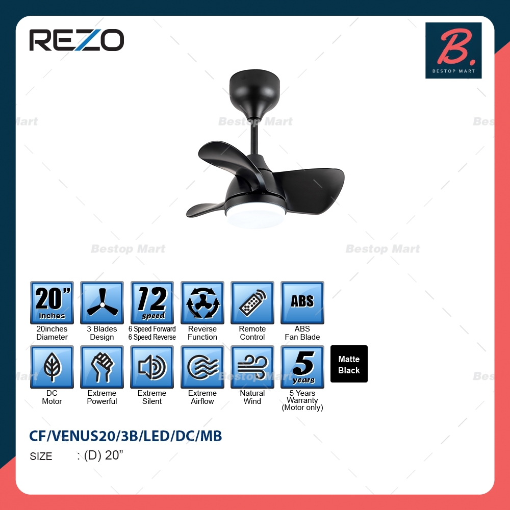 REZO VENUS 20" 12 SPEED 15W 3 COLORS LED DC MOTOR DECORATIVE BABY FAN ...