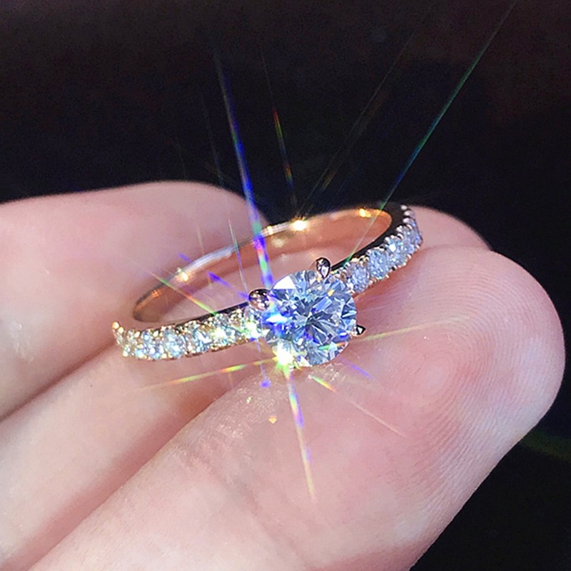 925 Silver Gold Plated Imitation Diamond Ring Promise Ring Simple Ring ...