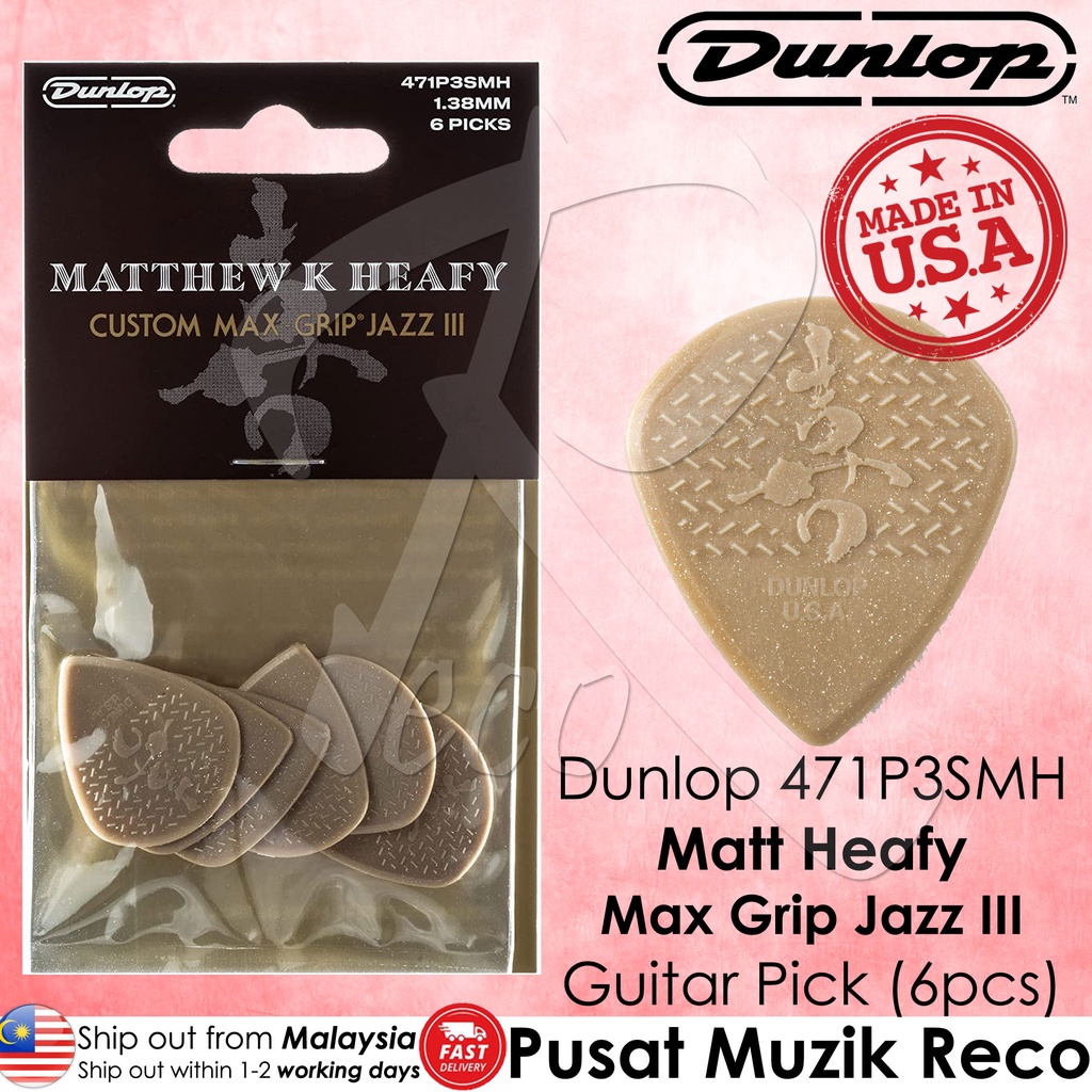 Dunlop 471P3SMH Matt Heafy Max Grip Custom Jazz III Guitar Pick 1.38mm ...