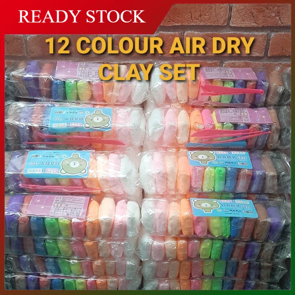 CLAY 12 Colour Air Dry Clay Set, 12色风干陶土套装 Tanah Liat DIY, Super Light ...