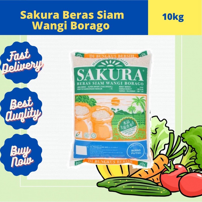 ReadyStock🔥Sakura Beras Siam Wangi Borago 10kg 樱花牌泰国暹香米 10公斤 | Shopee ...