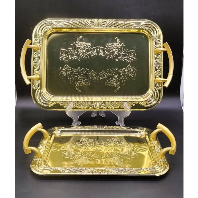 (2pcs) RECTANGULAR GOLD SERVING TRAY SET/ GOLD TRAY | Shopee Malaysia