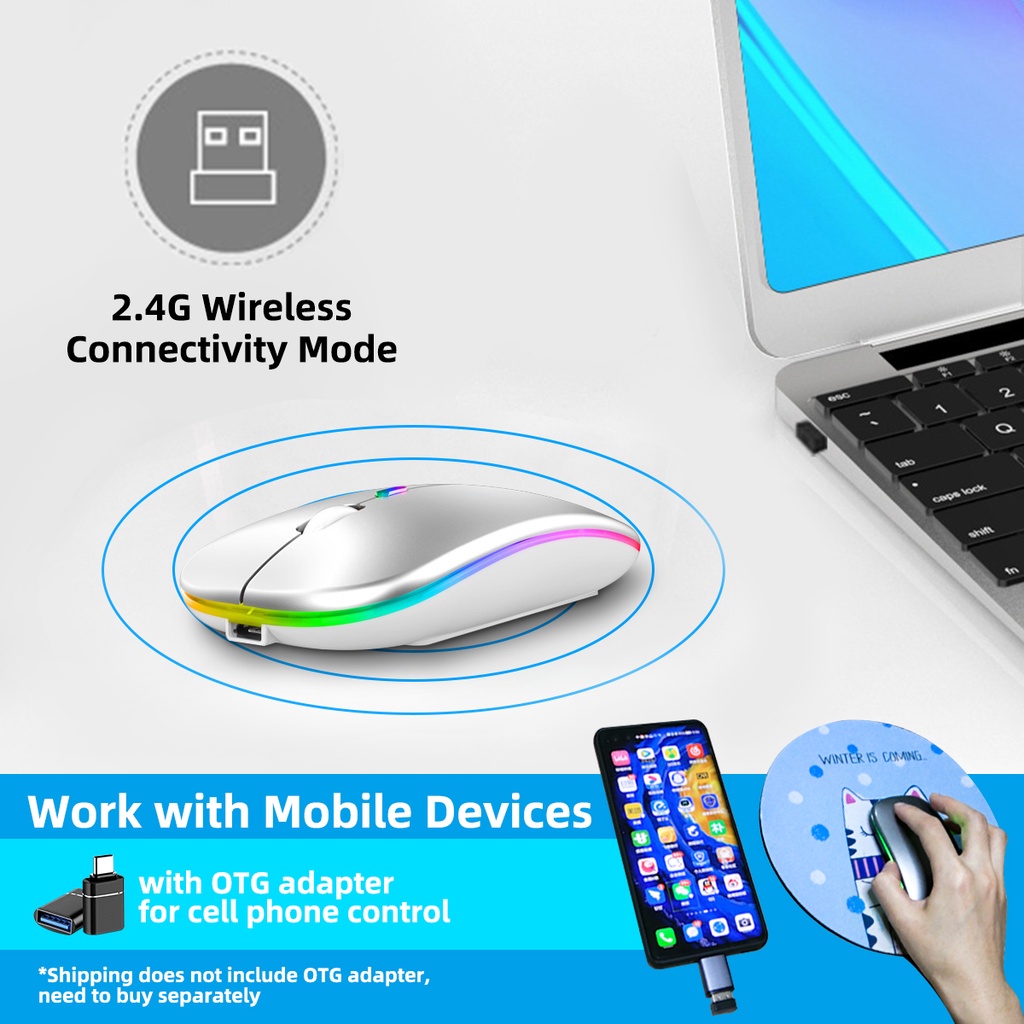 Bluetooth Wireless With USB Rechargeable RGB Mouse BT5.2 For Laptop ...